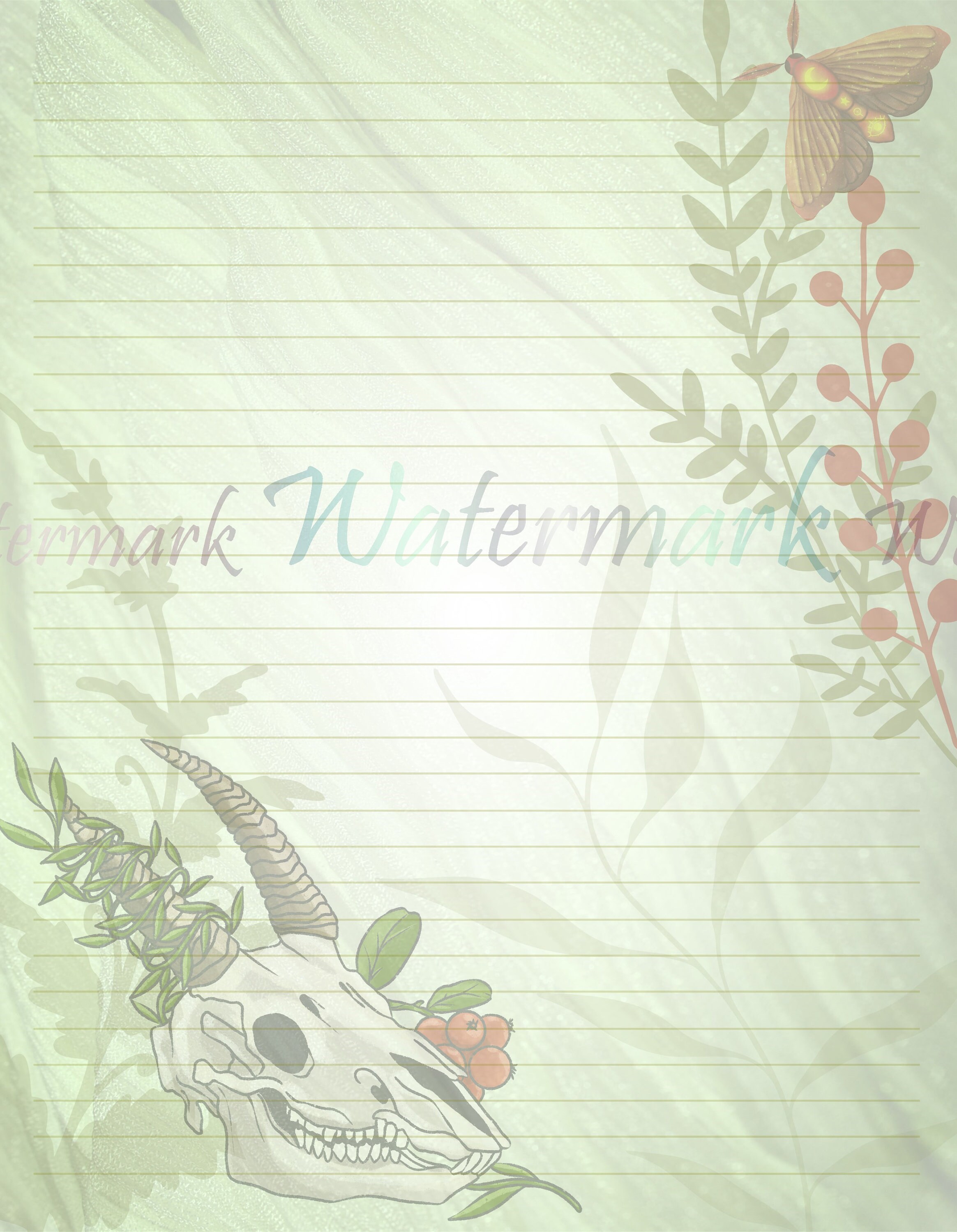 Forest Skull Writing Paper Digital Woodland Stationery - Etsy