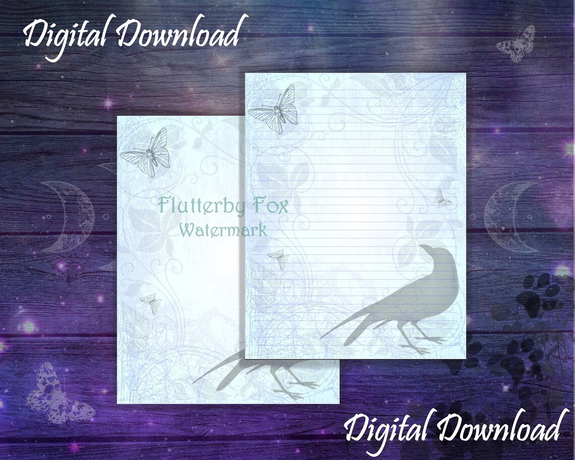 Raven Butterfly Printable Paper Crow Letter Paper Butterfly Writing ...