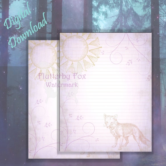 Fox Printable Page Fox Stationery Fox Writing Paper | Etsy