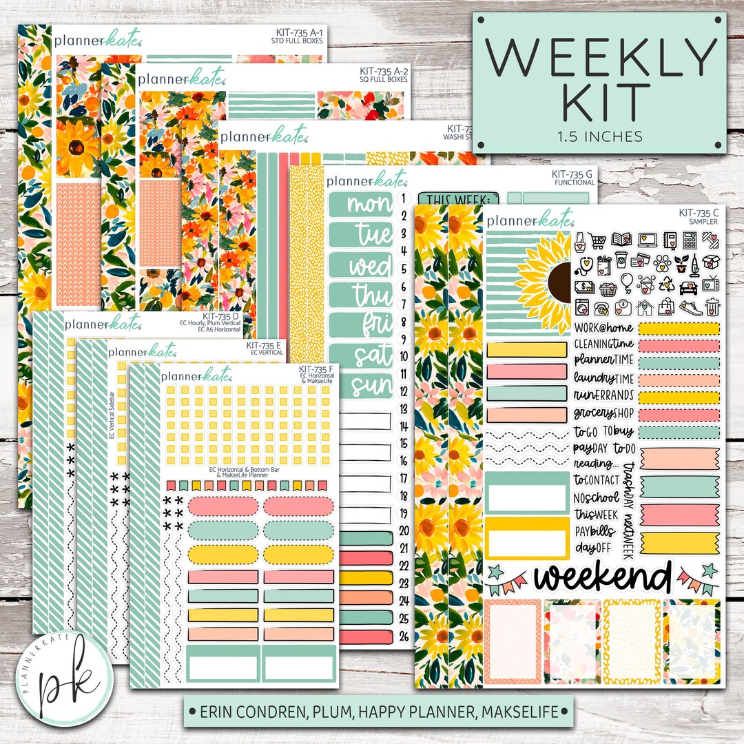 KIT-735 WEEKLY || "sunflower" - Weekly Kit Planner Stickers - Etsy
