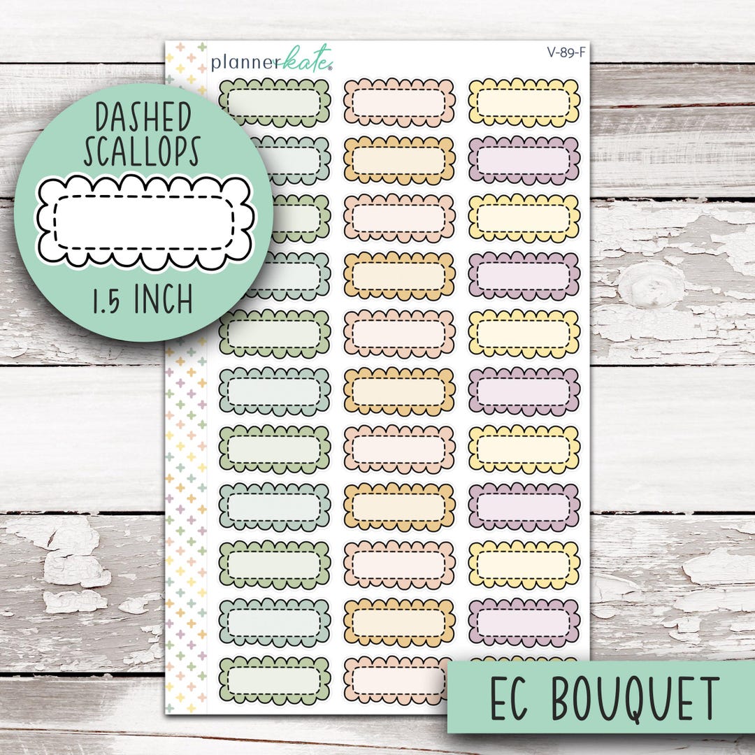 V-89-F || Dashed Scallop Labels - EC Bouquet (1.5 Inch) - Etsy
