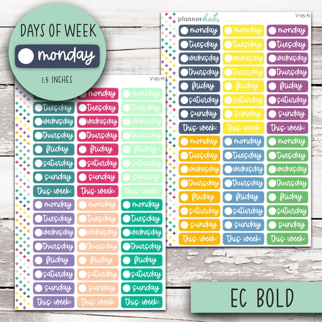 V-95 M-N || Days of Week Labels (2024 Sheet G) - Ec Bold - Etsy