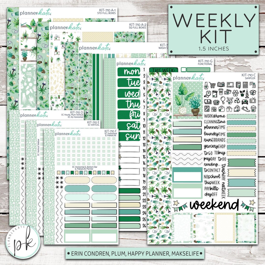 KIT-710 WEEKLY || "green Corner" - Weekly Kit Planner Stickers - Etsy