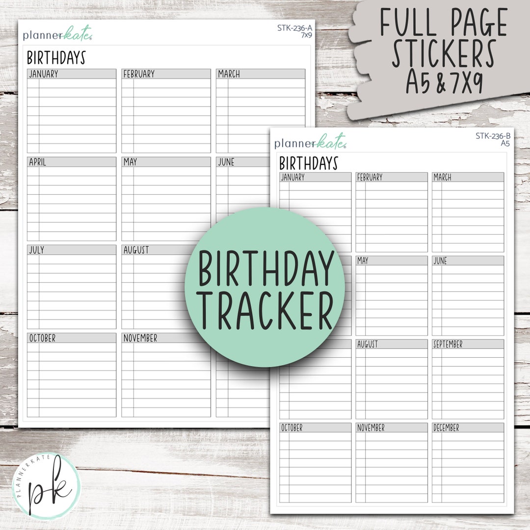 STK-236 || Annual Birthday Tracker Dashboard Sticker - Etsy