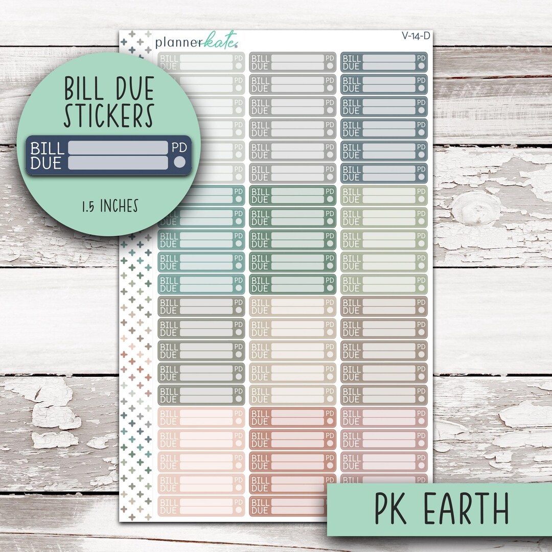 V-14-D || Bill Due Stickers for 7x9 Planner - PK Earth - Etsy