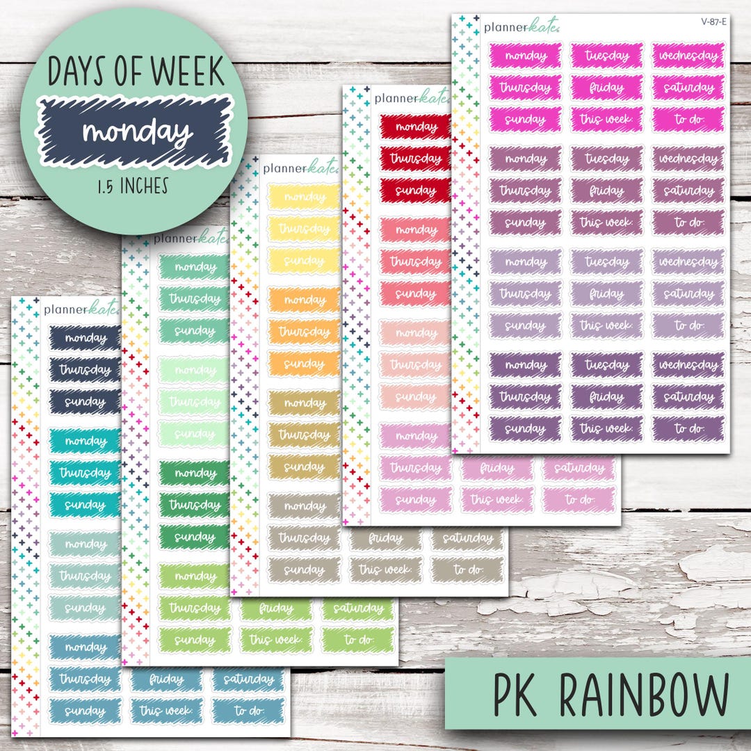 V-87 A-E || Days of Week Journaling Labels - PK Rainbow - Etsy