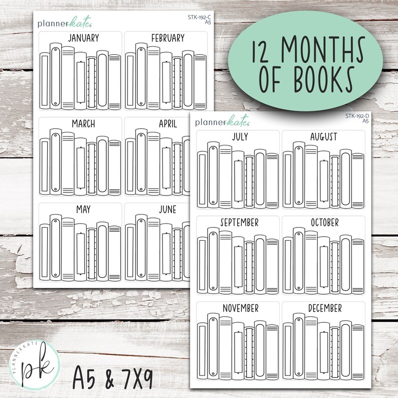 STK-192 || Monthly Bookshelf Stickers for EC 12 Planner Boxes (A5 & 7x9 ...
