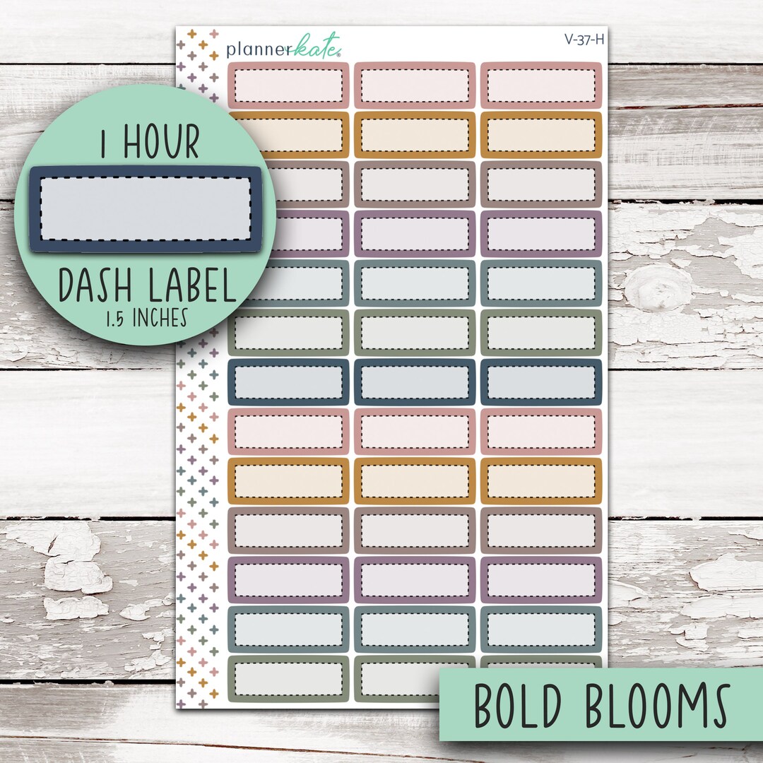 1 Hour Color Dash Label for 7x9 Planner EC Bold Blooms V-37 - Etsy