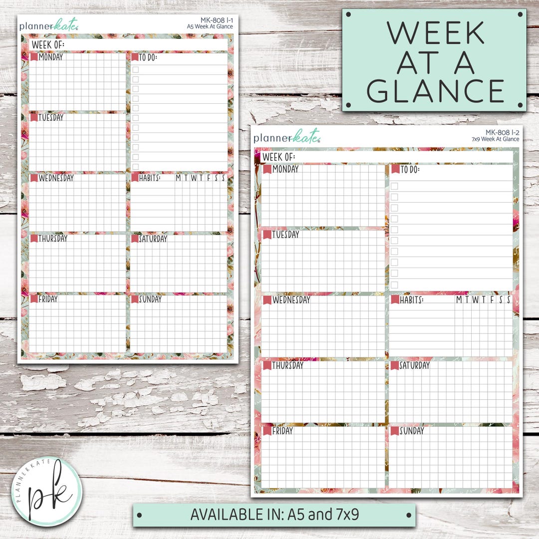 MK-808 I || "linen Bloom" Week-at-a-glance - Etsy
