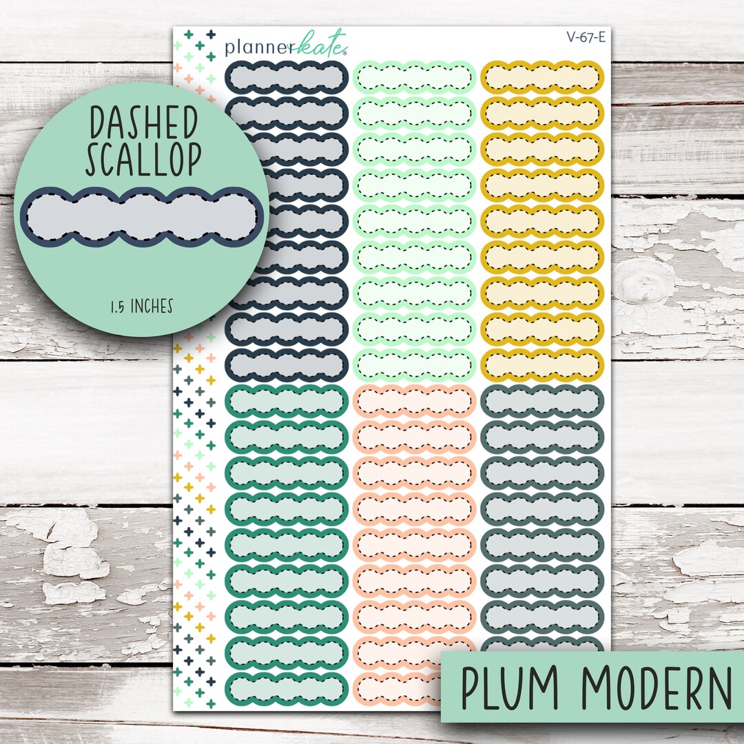 50% Off Skinny Dashed SCALLOP Labels for 7x9 Planner Plum Modern V-67 ...