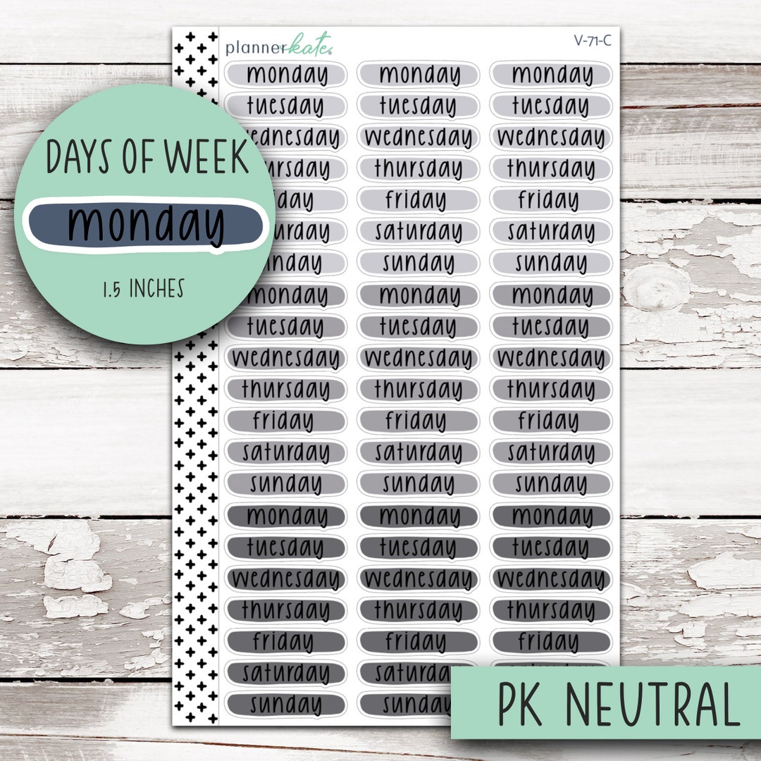V-71-C || Days of Week Journaling Labels - PK Neutral - Etsy