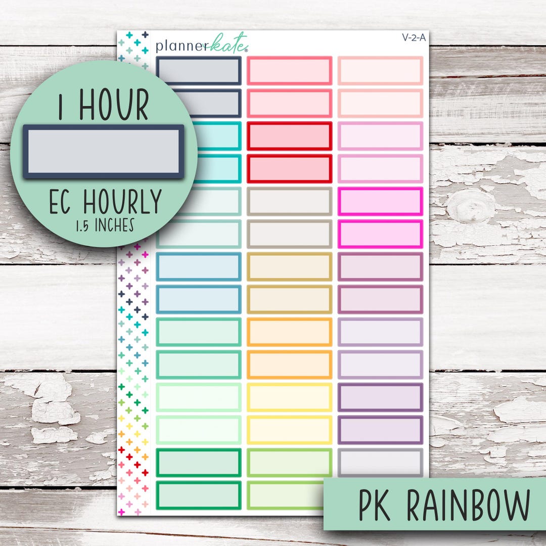 V-2 || 1 HOUR LABELS for 7x9 Planner - Pk Rainbow - Etsy