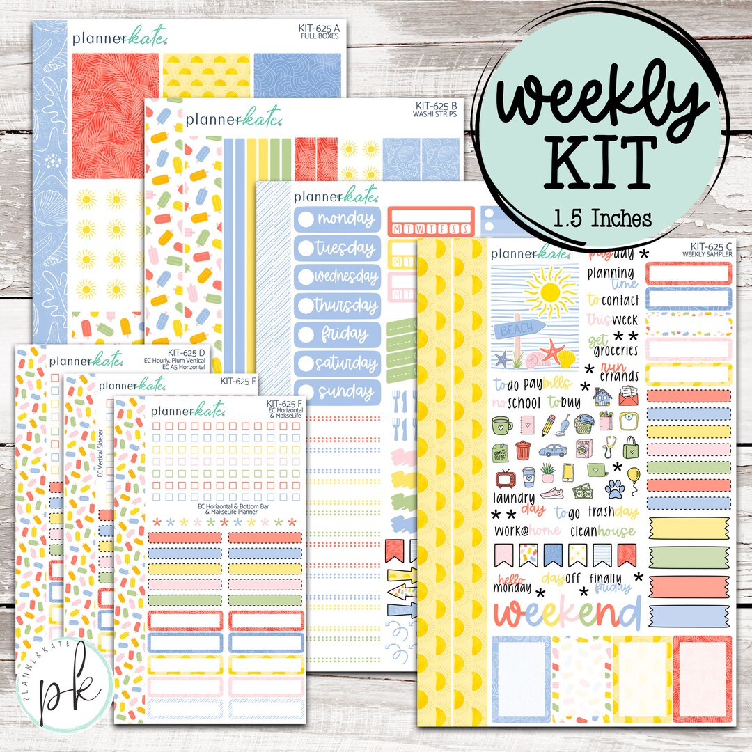KIT-625 WEEKLY || "beach Time" - Weekly Kit Planner Stickers - Etsy