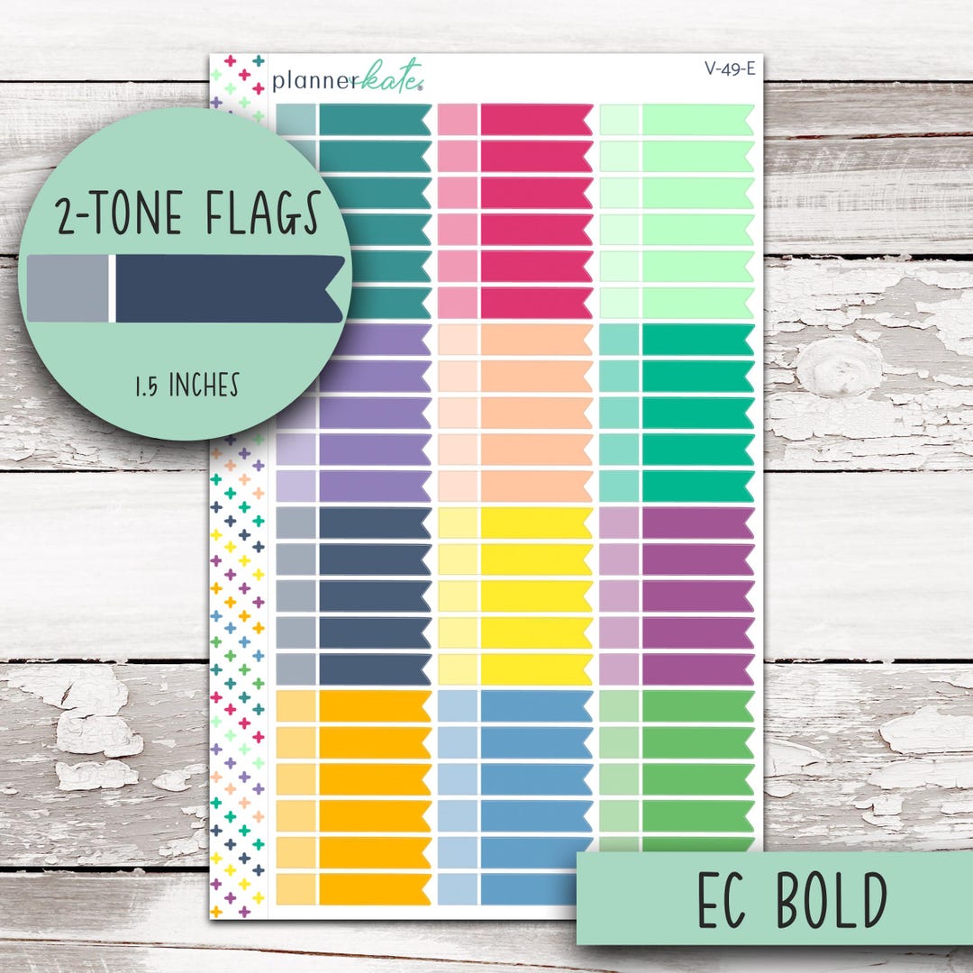 V-49-E || Two Tone Flag Labels for 7x9 Planners - EC Bold - Etsy
