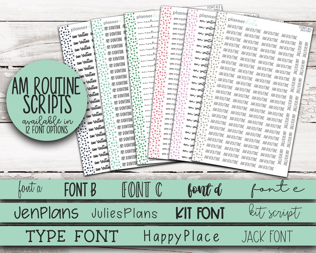 FONT-8 || AM ROUTINE Scripts - 12 Font Options - Etsy