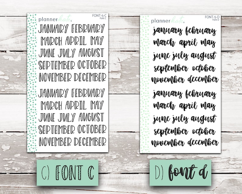 FONT-5 || MONTHS Scripts (large) - 12 Font Options - Etsy