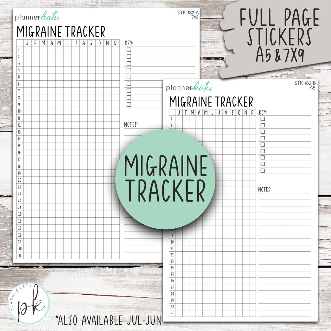 STK-182 || Migraine Tracker Dashboard Sticker (jan-dec / Jul-jun) - Etsy