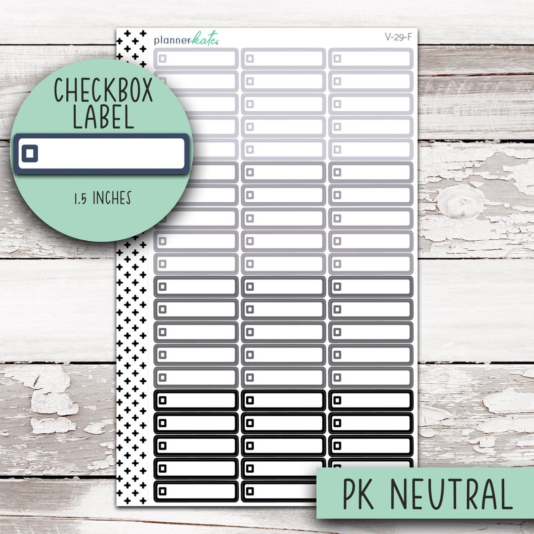 V-29-F || Basic Checkbox Labels for 7x9 Planner - PK Neutral - Etsy