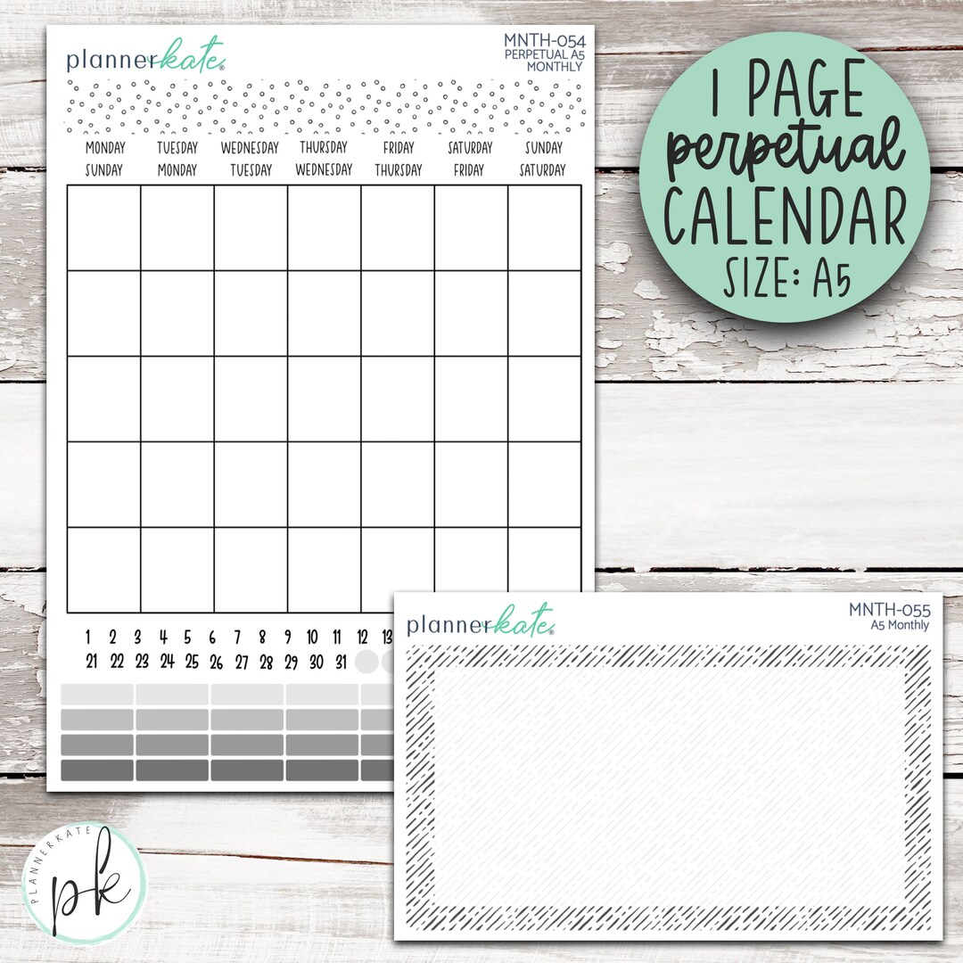 One Page Perpetual Calendars - A5 - Neutral || MNTH-054 MNTH-055 - Etsy
