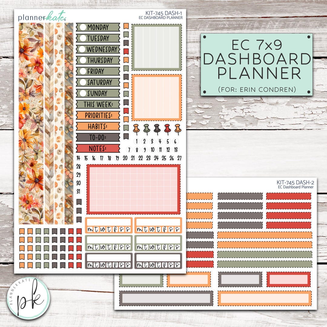 KIT-745 7x9 Dashboard Planner || "fall Fling" Weekly - Erin Condren - Etsy