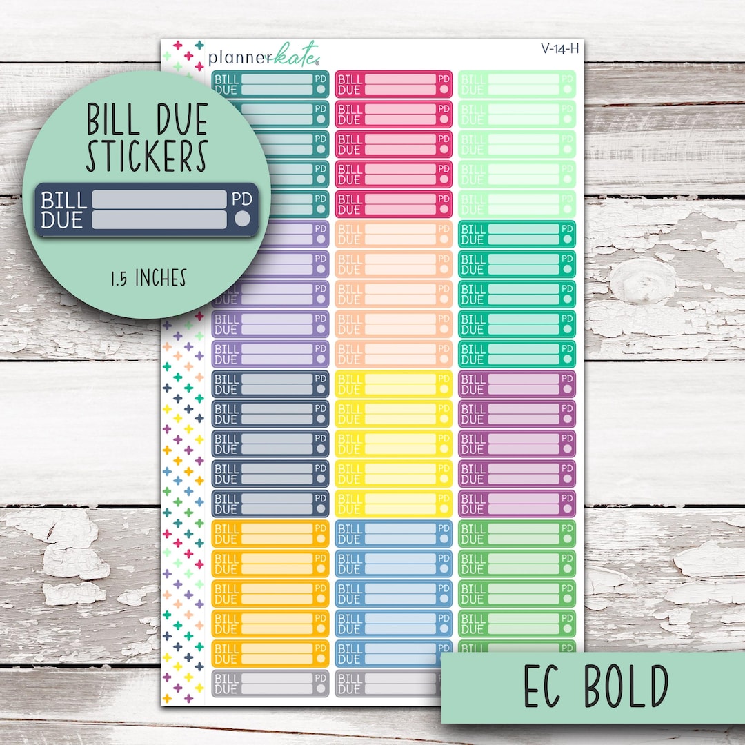 V-14-H || Bill Due Stickers for 7x9 Planner - EC Monthly Bold - Etsy