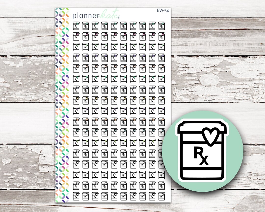 BW-34 RX BOTTLE Icon Sticker script / Prescription - Etsy