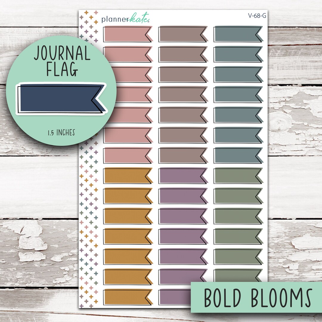 Journaling Flag Labels for 7x9 Planner - EC Bold Blooms || V-68 - Etsy