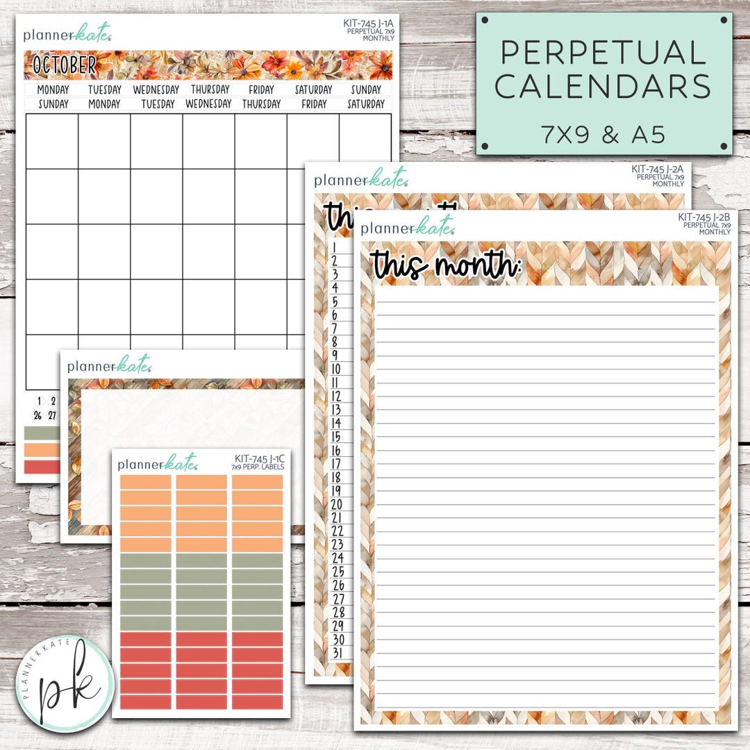 KIT-745 J PERPETUALS || "fall Fling" Perpetual Calendars - A5 / 7x - Etsy