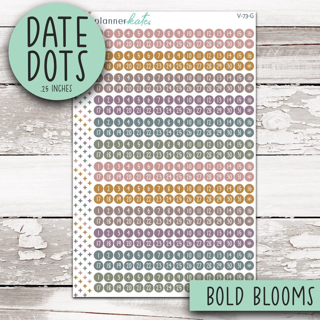 Colorful .25 Inch Date Dots EC Bold Blooms V-73 - Etsy