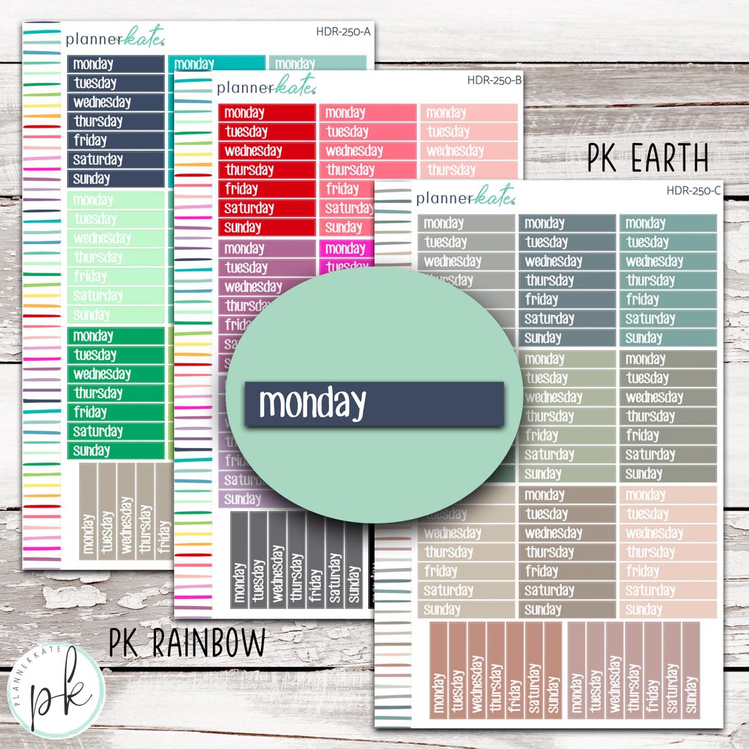 HDR-250 || DAYS OF Week Header Stickers - Etsy