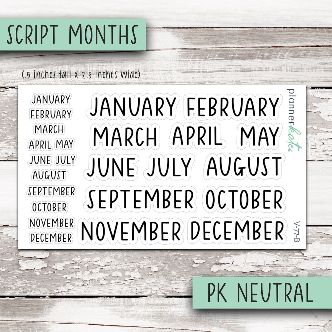 Script Months for Planner PK Neutral V-77 - Etsy