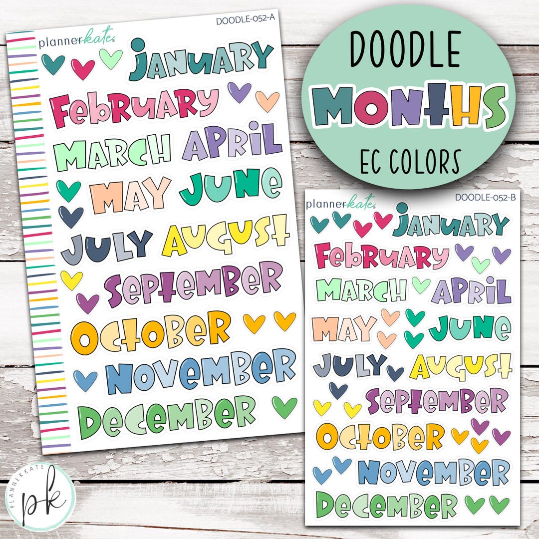 DOODLE-52 || MONTHS Doodle Stickers : Standard + Mini Size - Etsy