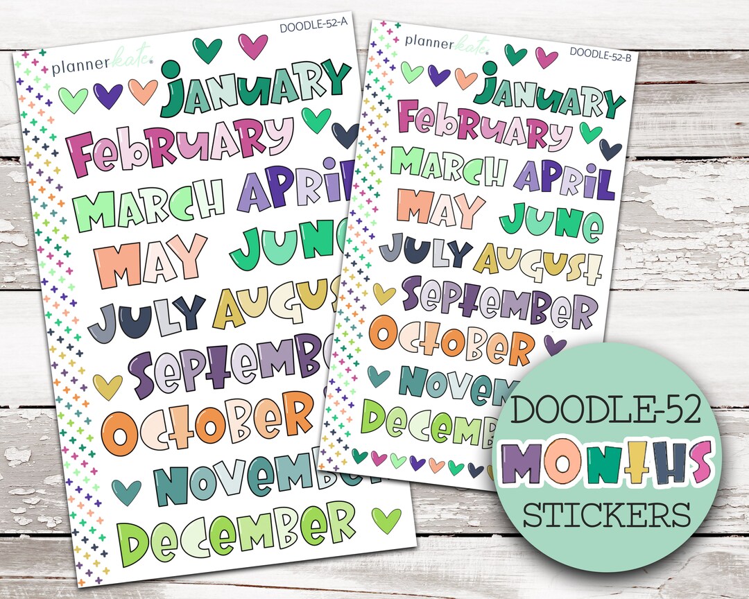 DOODLE-52 || MONTHS Doodle Stickers : Standard + Mini Size - Etsy