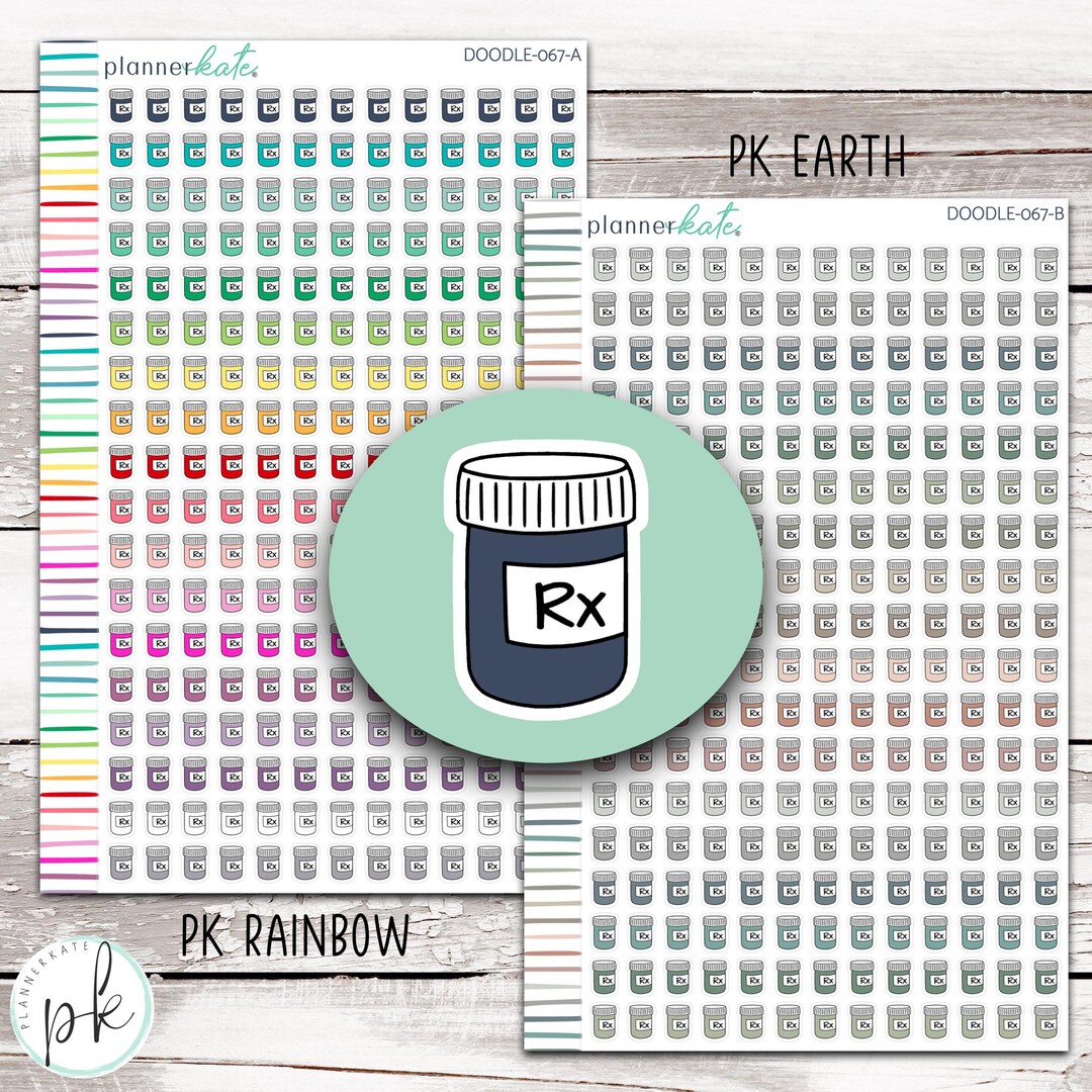DOODLE-067 || PRESCRIPTION / Rx BOTTLE Doodle Planner Stickers - Etsy