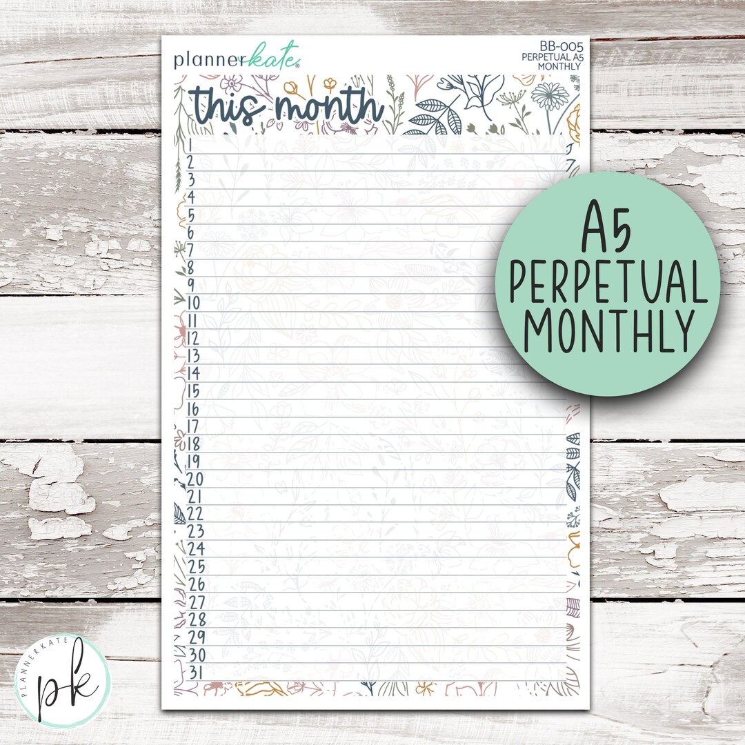 25% Off! BB-005 || EC A5 Perpetual Calendar - EC Monthly Bold Blooms - Etsy