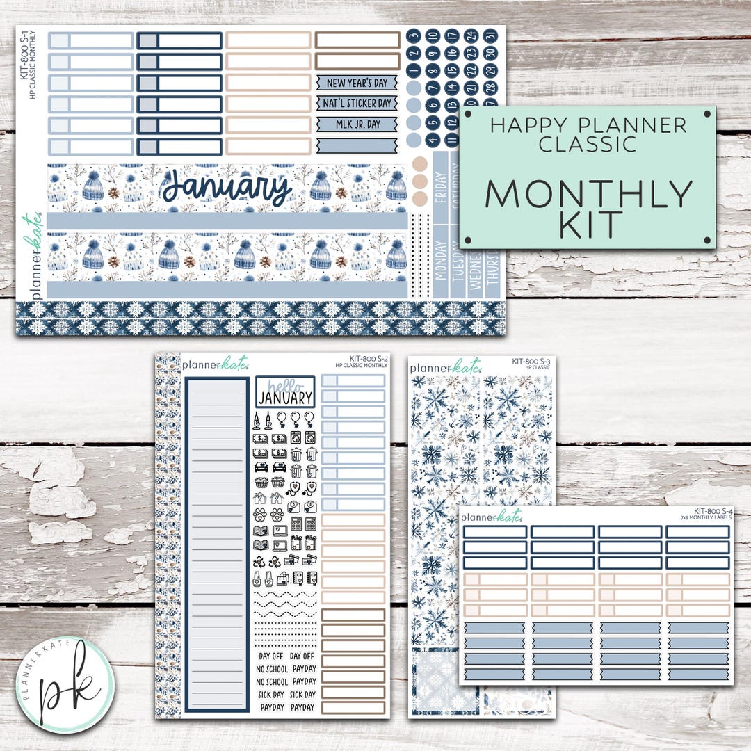 KIT-800 S - Happy Planner Classic Monthly || "blue Birch" - Etsy
