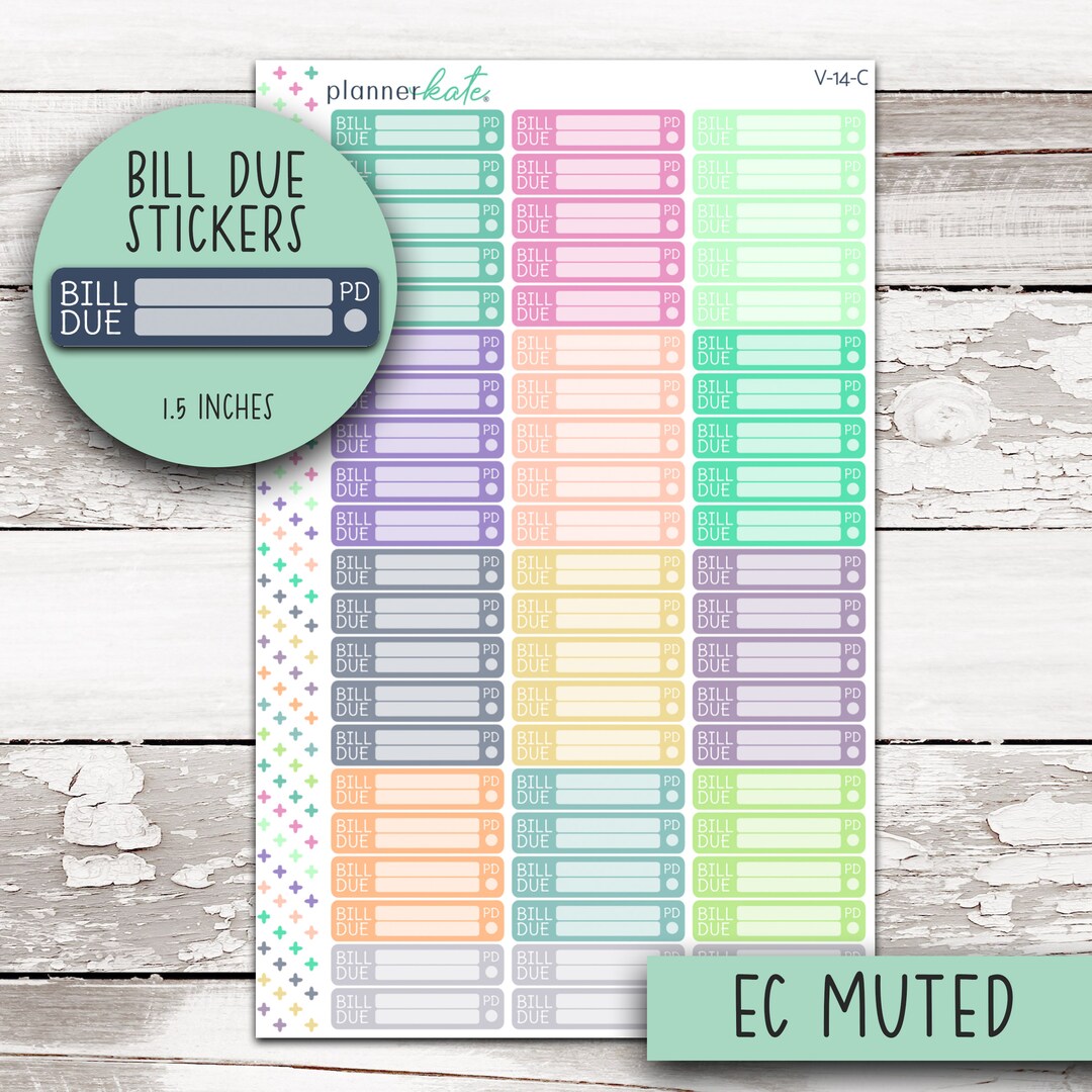25% Off! Bill Due Stickers for 7x9 Planner - EC Muted || V-14 - Etsy