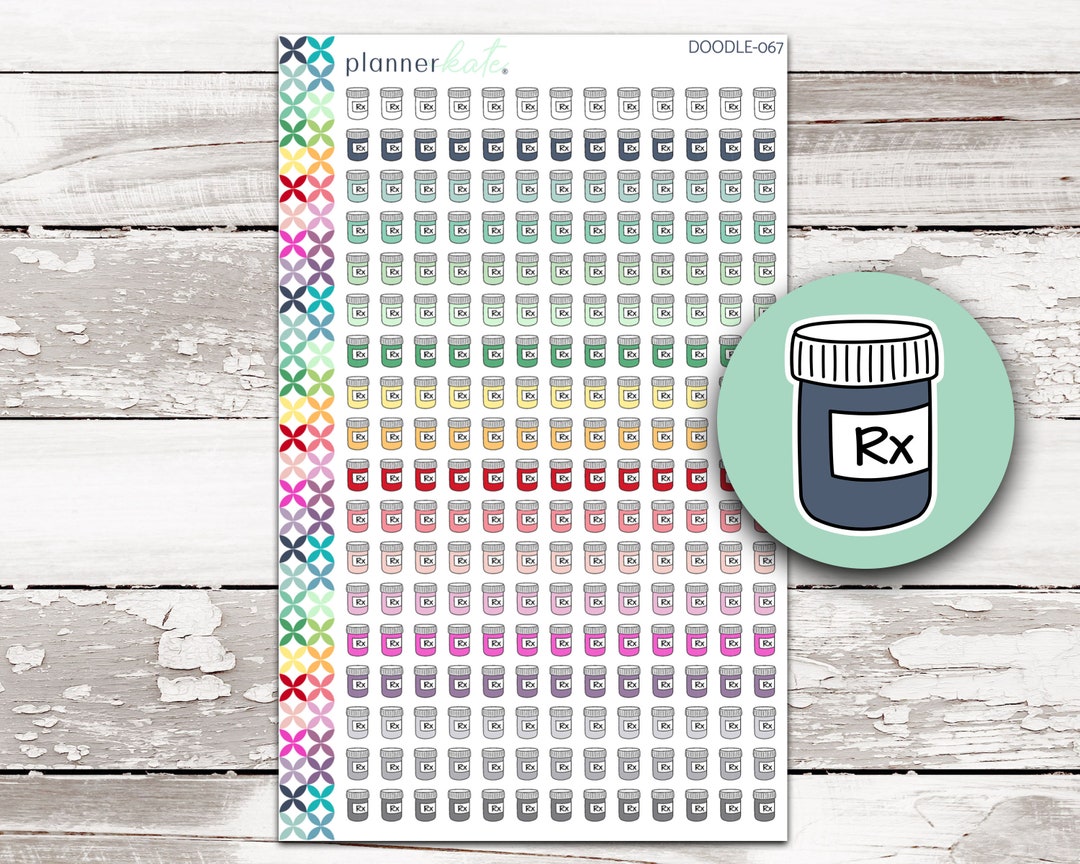 DOODLE-067 || PRESCRIPTION / Rx BOTTLE Doodle Planner Stickers - Etsy