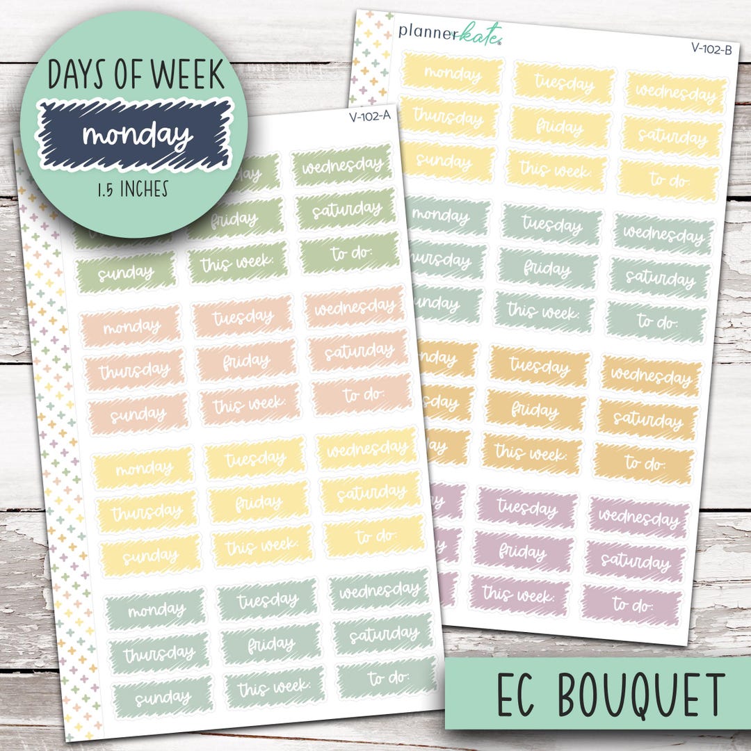 V-102 A-B || Days of Week Journaling Labels - EC Bouquet - Etsy