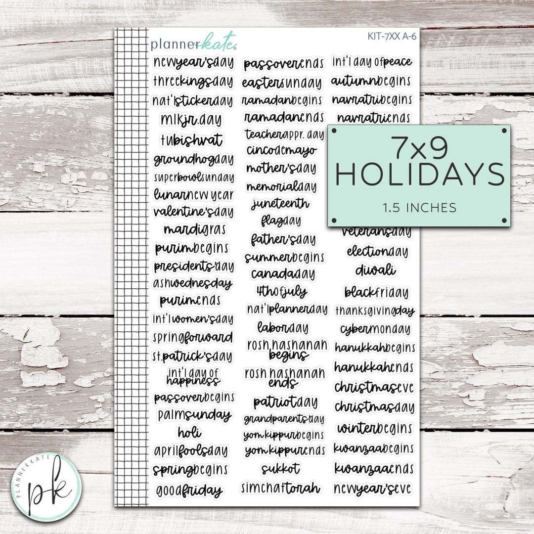KIT-7XX A-06 || 2025 Kit Mixed Script Holidays for 7x9 Planner (1.5 ...