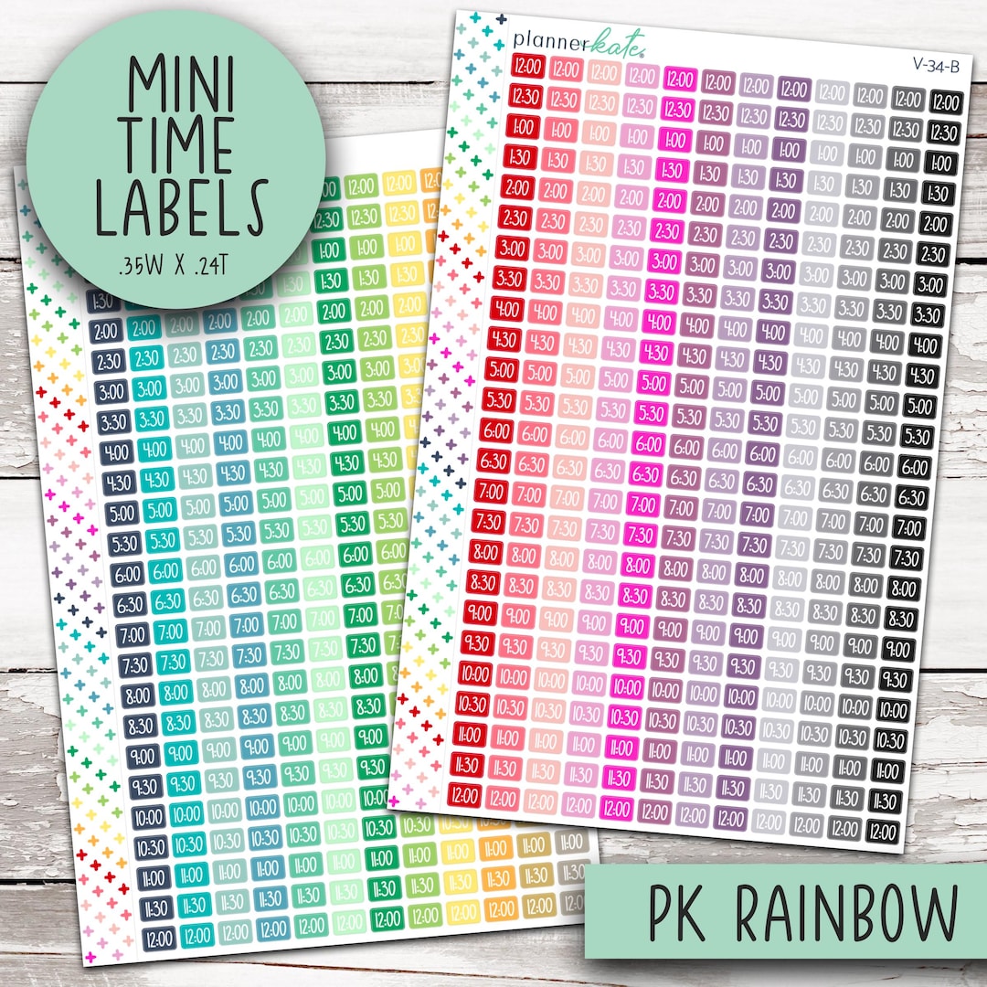 V-34-A/B || Mini Time Labels for Planner - PK Rainbow - Etsy