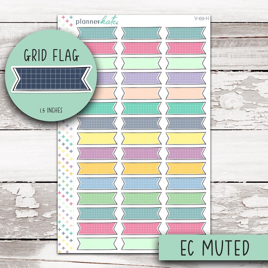 V-69-H || Journaling Grid Flag Label for 7x9 Planner - EC Muted - Etsy