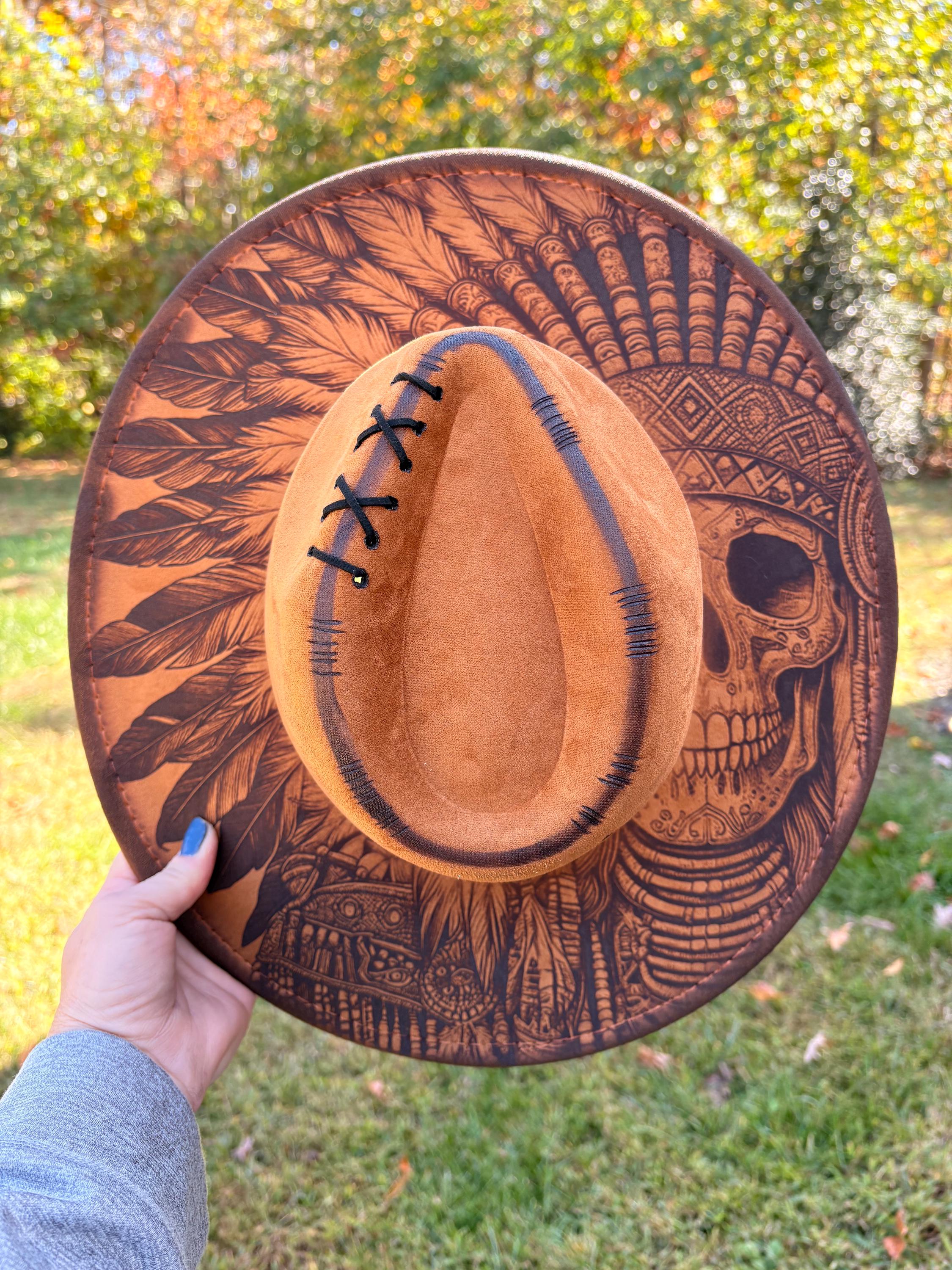 Indian Skull - Burned Hat, Wide Brim, Best Seller, Cowboy, Concert ...