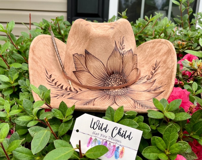 Beautiful Original Floral Freehand Custom Felt Burned Wide Rim Fedora ...