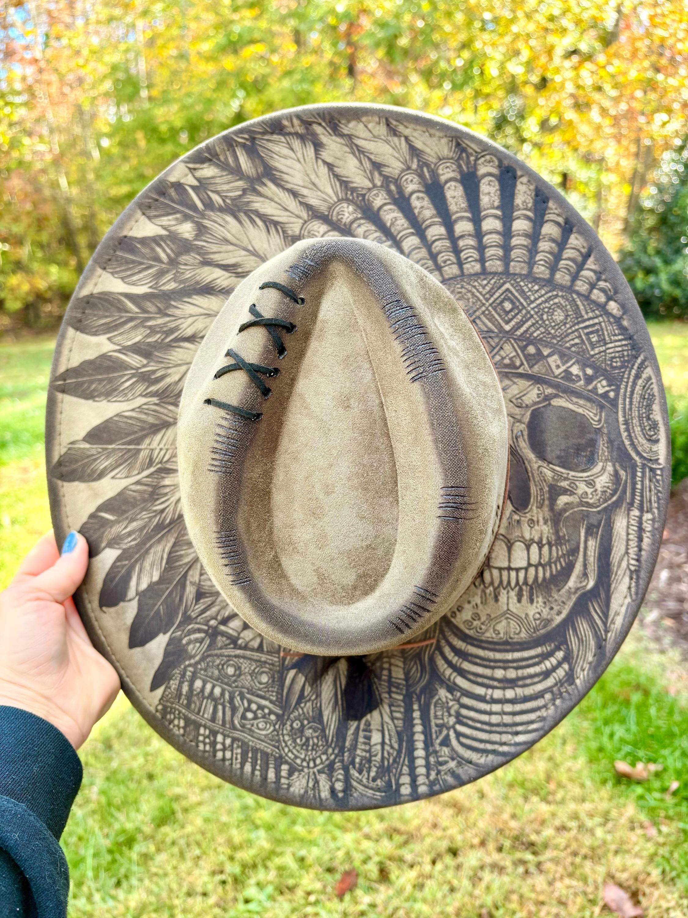 Indian Skull - Burned Hat, Wide Brim, Best Seller, Cowboy, Concert ...