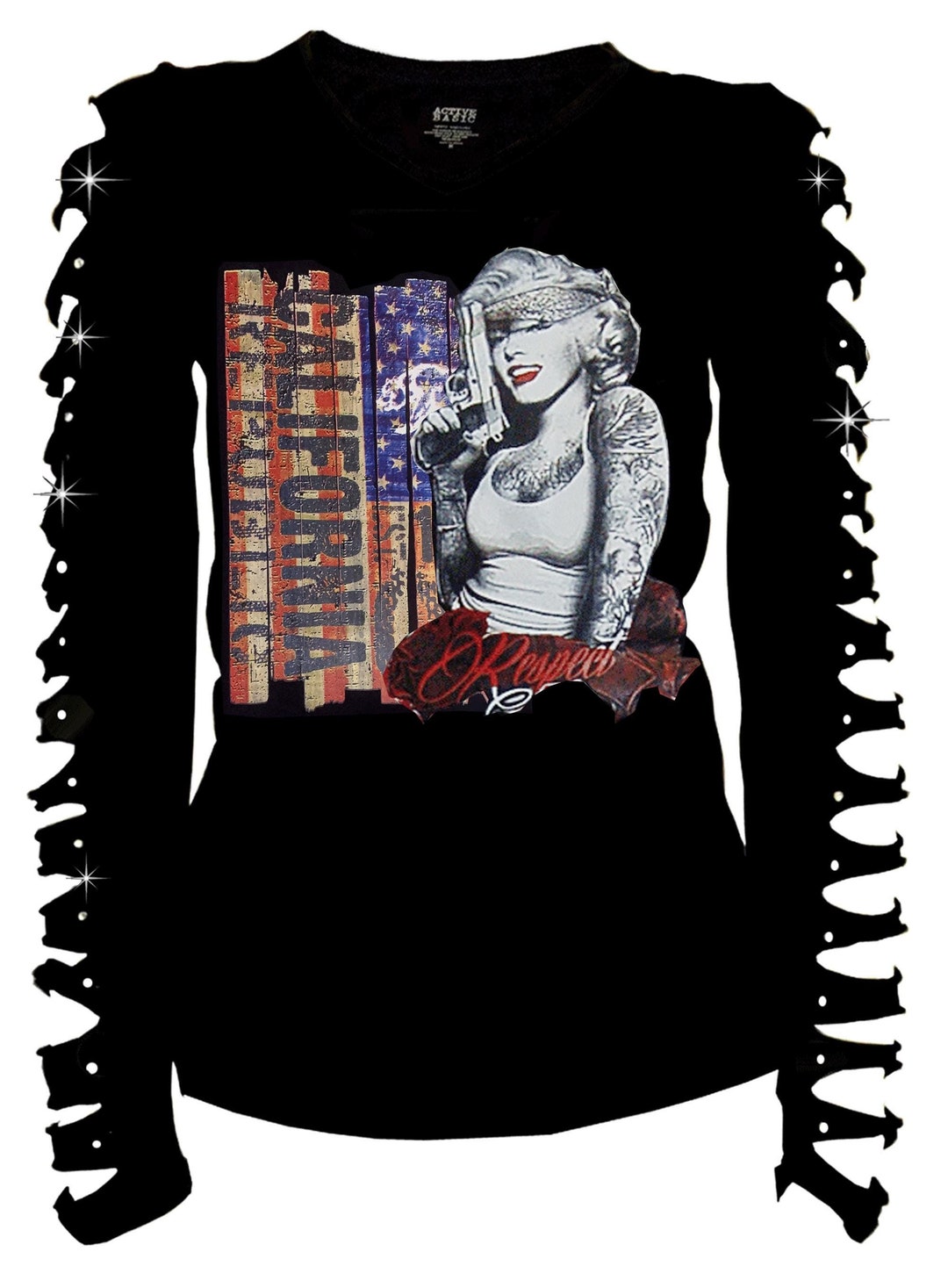 Marilyn Monroe Flag T-shirt: Women's Rhinestone Patriotic Top Ripped ...