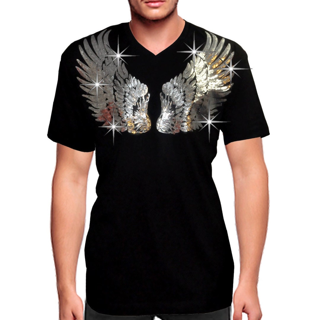 Bling Bling Men Sequin Angel Wings Design Short Sleeve Soft Fabric - Etsy
