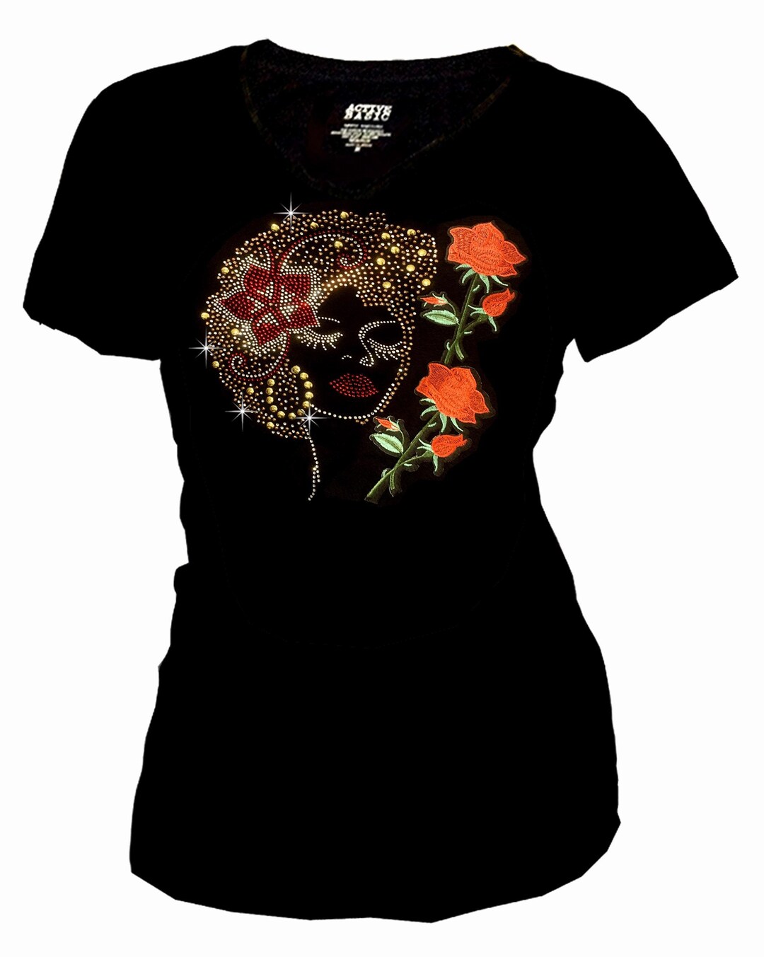 Afro Lady Shirt With Roses for Valentine's Day Womens Bling Bling ...