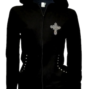 Rhinestone Cross Gothic Hoodie: Women's Bling Zip up Sweater - Etsy