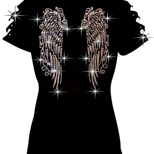 Womens Tops Shirts Bling Rhinestones Angel Wings T Shirt Etsy